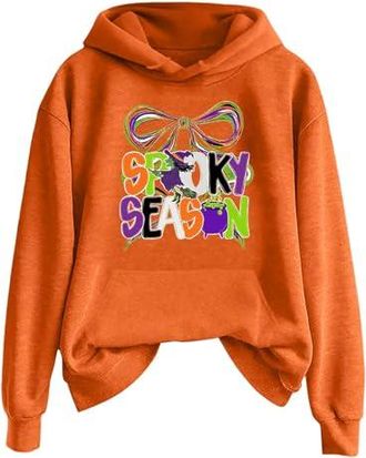 Generic 2026 Vestes pour femmes, chandail &agrave; capuche imprim&eacute; Halloween, sweatshirt &agrave; manches longues, d&eacute;contract&eacute;, confortable, pour lautomne, Orange, XXL