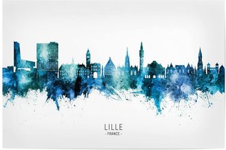 artboxONE Poster 45x30 cm Städte Lille France Skyline Blue Name - Bild Lille Cityscape France