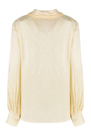 Valentino Garavani Womens Toute La V Silk Ruffle Shirt Cream