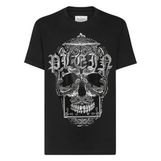 Philipp Plein Homme, Tops, Noir, Taille: XL T-Shirt Col Rond T&ecirc;te de Mort Paisley