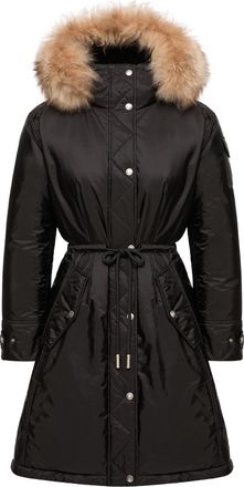 Moncler Moncler Moustique Hooded Shearling Trimmed Long Down Parka, Women, Black, Size: 00