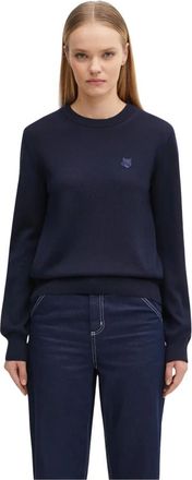 Maison Kitsun&eacute; Pull Col Rond Renard - Femme - Pulls - Bleu - Taille: 36 FR