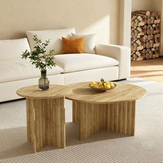 Generic Skandinavisches Nest-Tisch-Set, 2-TLG. | Moderne runde Couchtische aus MDF in Holzoptik | Platzsparend & stabil | Vielseitige Beistelltische für Wohnz