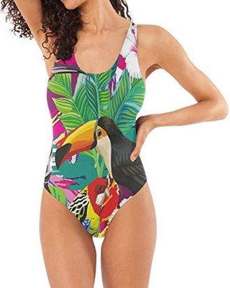 BEUSS Perroquet Toucan Oiseau Tropical Maillot de Bain Femme One Pieces Bikini Monokini Sexy Slim pour La Plage Femmes Filles