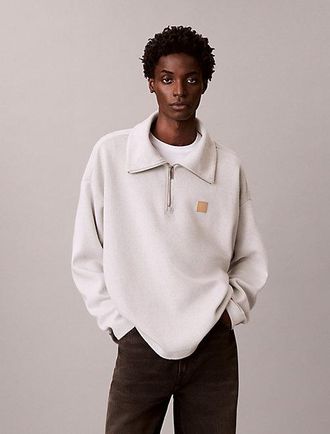 Calvin Klein Sweat partiellement zipp&eacute; c&ocirc;tel&eacute; et bross&eacute; avec logo embl&eacute;matique