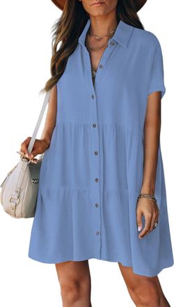 Bsubseach Strand Coverups f&uuml;r Frauen Button Down Kleid Badeanzug Cover Up Resort Freizeitkleidung Urlaubs Outfit Hell Blau XL