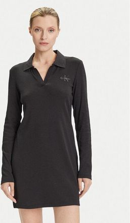 Calvin Klein Jeans Kleid für den Alltag Monologo LV047D214G Schwarz Slim Fit