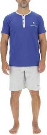 Pierre Cardin Pyjama Homme Court 100% Coton, Vêtements de Nuit Homme, Ensemble T-Shirt et Short, Bleu Taille XXL