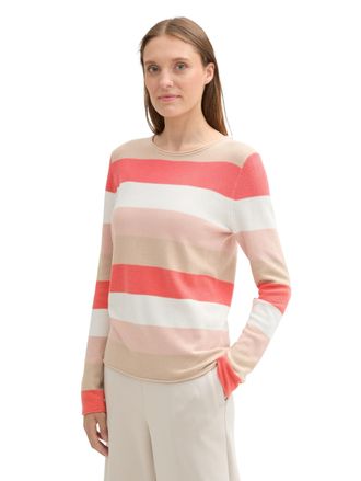 Tom Tailor Damen Strickpullover mit Rundhals, 35085 - Rose Red Ottoman Stripe, XXXL