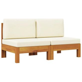 vidaXL Vidaxl - Canap&eacute; central 2 pcs en bois dacacia massif - Coussins &eacute;pais 10 cm - Dimensions 61 x 63 x 60 cm - Pour ext&eacute;rieur toute lann&eacute;e