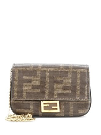 Fendi sac &agrave; bandouli&egrave;re Chain Baguette Charm Bag &agrave; motif Zucca - Marron