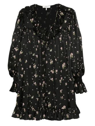 Chloé robe courte volantée à fleurs - Noir