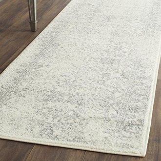 Safavieh Distressed Teppich für Wohnzimmer, Esszimmer, Schlafzimmer - Adirondack Collection, Kurzer Flor, Elfenbein und Silber, 76 X 366 cm