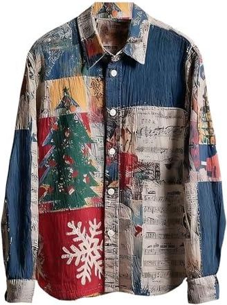 Generic DENGJIAMY Chemise pour homme &agrave; manches longues de No&euml;l &agrave; boutons taille plus pour f&ecirc;te de No&euml;l Blouses imprim&eacute;es dr&ocirc;les chemises de robe vintage graph