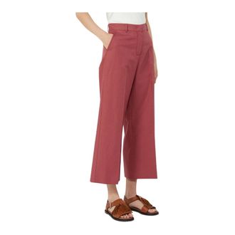 Max Mara Femme, Pantalons, Rouge, Taille: 40 FR Pantalon large raccourci en toile
