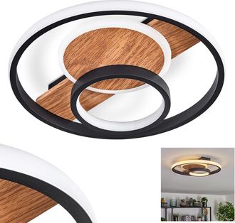 HOFSTEIN LED Deckenleuchte Hadel, Deckenlampe aus Metall/Kunststoff in Schwarz/Holzoptik/Weiß, Leuchte im modernen Boho-Design, 24 Watt, 3000 Lumen, Esszimmer,