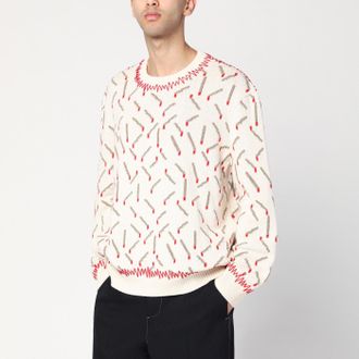 Bottega Veneta Elfenbeinfarbener Pullover mit Streichholzmuster in Jacquard
