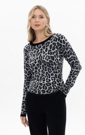 Passioni Rundhalspullover mit Leoprint