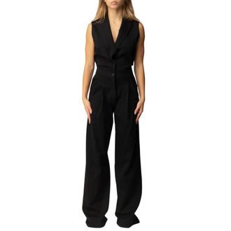 Manila Grace &Auml;rmelloser Jumpsuit mit klassischem Revers - - Jumpsuits & Playsuits - Damen - Schwarzk - M