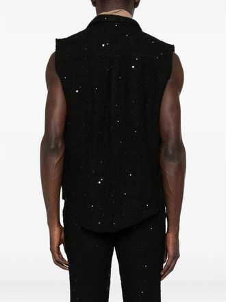Ernest W. Baker Sequin-Embellished Boucl&eacute; Sleeveless Shirt - Black