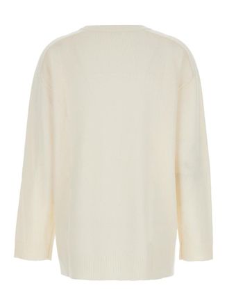 P.A.R.O.S.H. Womens White Crewneck Sweater With Asymmetric Hem Wool And Cashmere Tops Top