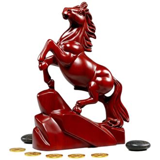Generic Wooden Horse Figurine, Chinese New Year 2026 Red Horse Statue, Feng Shui Zodiac Horse Sculpture to Attract Wealth, Good Luck, Home and Office Decorati
