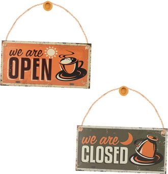 Cabilock 2 Stück Holz Hängeschild Retro Kaffeehaus Dekoration Offen Geschlossen Schild Für Türen Rustikales Café Türschild Vintage Art Holzmaterial Mit Seil