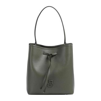 HUGO BOSS Grained faux-leather bucket bag with Double B monogram - - Bags - Damen - Gr&uuml;n - ONE SIZE