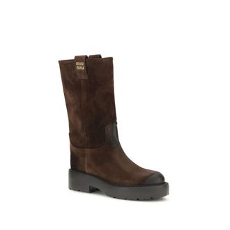 Miu Miu Womens Brown Calf Leather Bos Taurus Ankle Boots