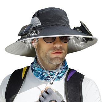 Generico Chapeau de ventilateur solaire large - chapeau de soleil, casquette dextérieur | UPF50 à énergie solaire+ chapeau de refroidissement, USB chargeant un