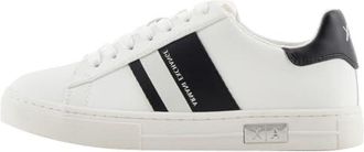 A|X Armani Exchange Baskets Cup Sole Mina, Back Tab avec Logo en m&eacute;tal sur Le c&ocirc;t&eacute;, Blanc cass&eacute; et Noir, 35 EU