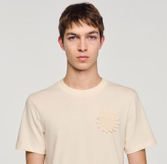 Sandro T-shirt en coton &agrave; fleur crochet