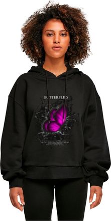 Merchcode Merchcode Womens MP5012674-Ladies Butterflies Organic Oversized Hoody Hooded Sweatshirt, Black, L