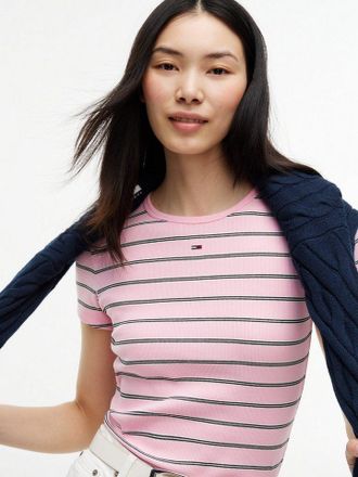 Tommy Jeans Kurzarmshirt TJW SLIM ESSENTIAL RIB SS EXT mit gerippter Struktur