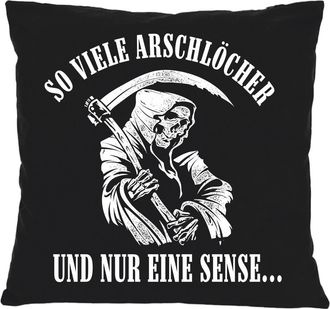 Spass Kostet Kissenbezug Kissenhülle Dekokissen Hülle Totenköpfe Skull Motiv mit Sense Stinkefinger Spruch 40 x 40 cm
