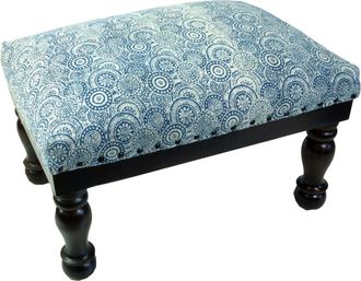 Guru Shop Arabisch- Marokkanische Kelim Boden Sitzbank, Orientalischer Sitz mit Holzgestell, Runde Beine - Blau/Vintage, Synthetisch, 35x60x40 cm