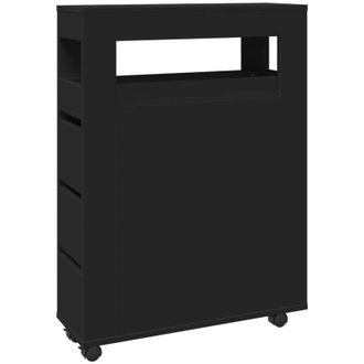 vidaXL Badschrank Schmal mit Rollen Schwarz Holzwerkstoff - Vidaxl