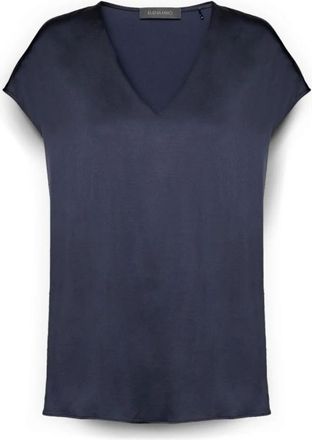 Elena Miro Femme, Blouses et Chemises, Bleu, Taille: 46 FR Blouse en satin &agrave; col en V