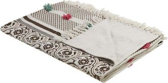 Beliani Couvre-Lit en Coton Marron et Beige &agrave; Jolis Dessins de Style Rustique Boho Tr&egrave;s Doux Chinsurah