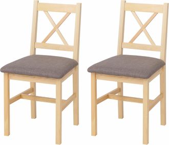 Mendler 2er-Set Esszimmerstuhl HWC-F77, Lehnstuhl Küchenstuhl Stuhl, Massiv-Holz Stoff Landhaus - Natur, Polster grau