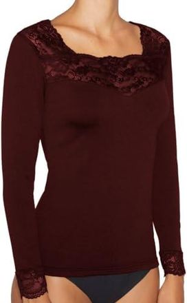 Ysabel Mora T-Shirt Thermique Bordeaux en Dentelle à Manches Longues
