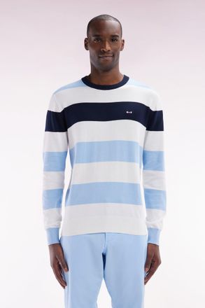 Eden Park Pull Col Rond Cercl&eacute; En Coton Ciel Et Blanc