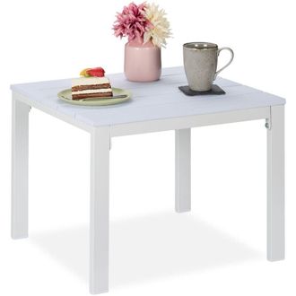 Relaxdays Table de balcon, r&eacute;sistante aux intemp&eacute;ries, jardin, hlp: 39 x 52 x 48 cm, plastique & acier, blanche - Relaxdays