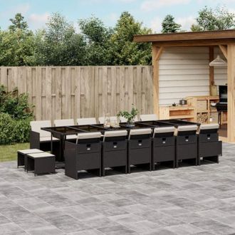 vidaXL 17-tlg. Garten-Essgruppe mit Kissen Schwarz Poly Rattan Vidaxl