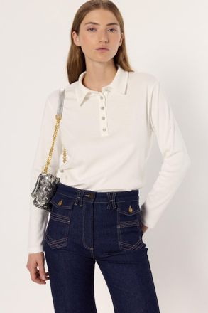 Gerard Darel Polo en coton &agrave; strass - HANIA - Ecru