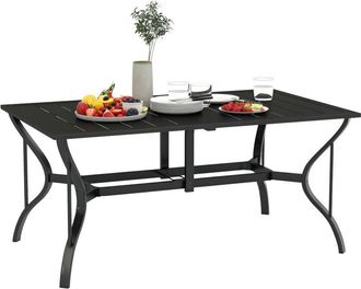 OUTSUNNY Gartentisch Stahl 150x90 cm Wetterfest Balkontisch mit Schirmloch, Lamellen-Design Buffettisch Campingtisch f&uuml;r 6 Personen Terrassentisch Outdoor