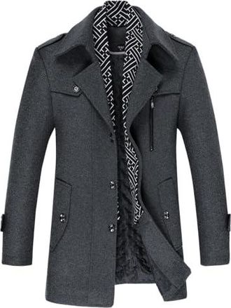AlltheMen Manteau Homme Hiver Court Trench Coat en Laine Chaud Veste Slim Epais Pardessus Parka Coupe Vent Jacket Col Revers Gris 3XL