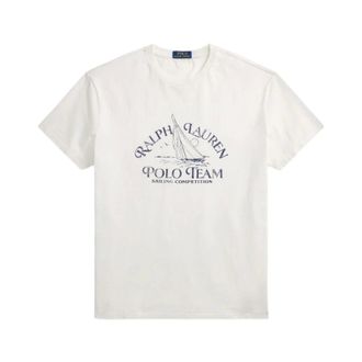 Polo Ralph Lauren Homme, Tops, Blanc, Taille: M T-shirt &agrave; logo imprim&eacute;