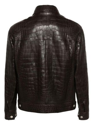 Brioni Mens Embossed-Leather Jacket Aw23 M