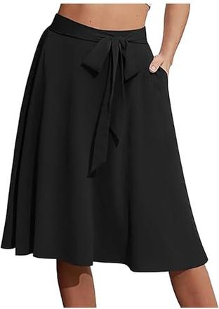 Generic Jupe plissée pour femme - Longueur genou - Taille haute - Jupe midi évasée - Avec poche à lacets - Jupe dété extensible - Informelle - Jupe de tennis 